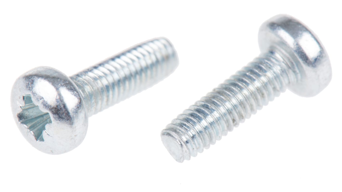 RS PRO Bright Zinc Plated, Clear Passivated Steel Pan Head Thread Forming Screw, M3 x 10mm Long | RS