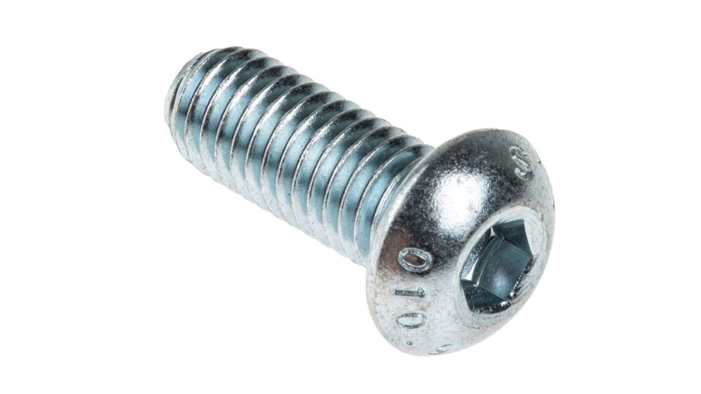 RS PRO Bright Zinc Plated Steel Hex Socket Button Screw, ISO 7380, M8 x 20mm | RS