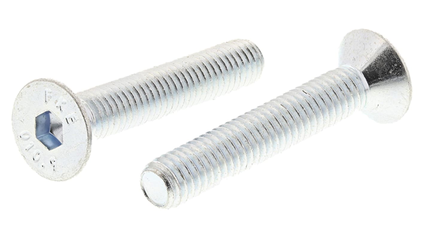 RS PRO M6 x 35mm Hex Socket Countersunk Screw Bright Zinc Plated Steel | RS