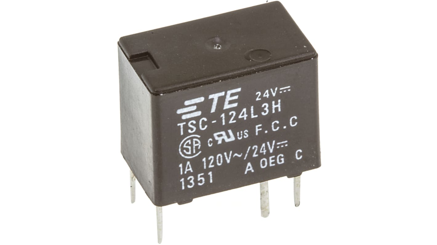 TSC-124L3H000 | TE Connectivity PCB Mount Signal Relay, 24V dc Coil, 1A Switching Current, DPDT | RS