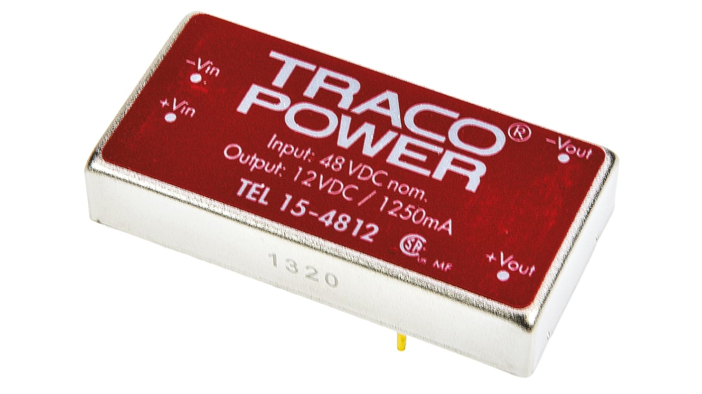 TEL 15-4812 | TRACOPOWER TEL 15 DC-DC Converter, 12V dc/ 1.25A Output, 36 → 75 V dc Input, 15W ...