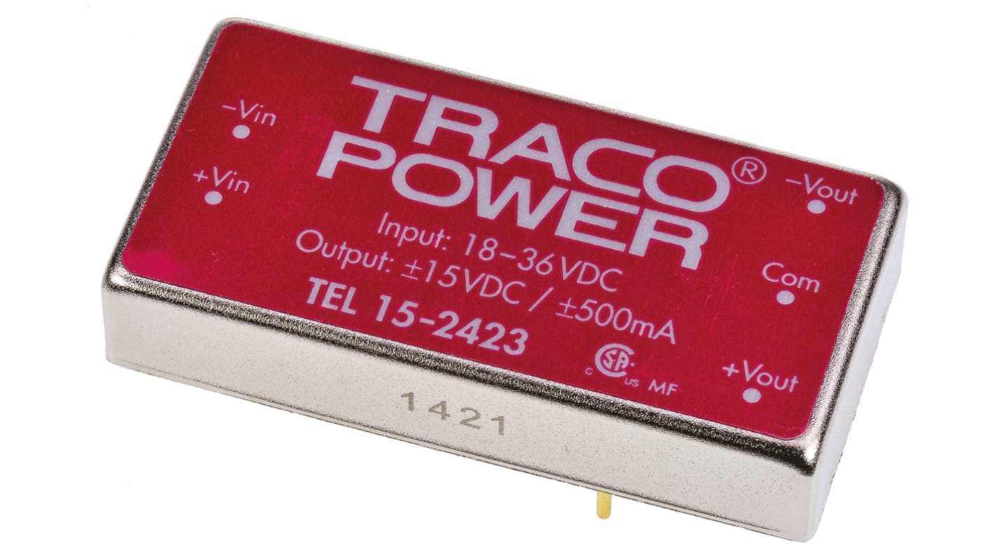 TEL 15-2423 | TRACOPOWER TEL 15 DC-DC Converter, ±15V dc/ ±500mA Output, 18 → 36 V dc Input, 15W ...