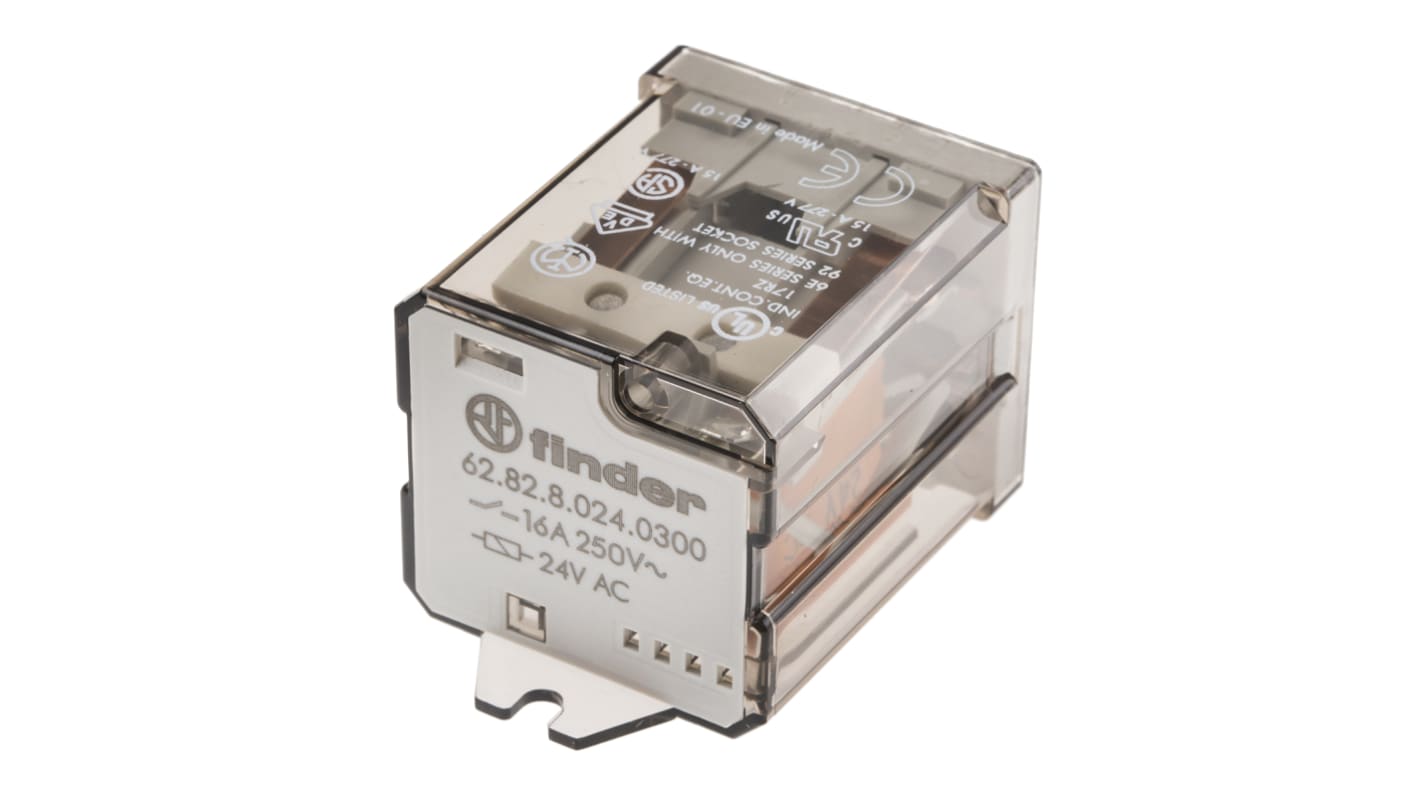 62.82.8.024.0300 | Finder Flange Mount Power Relay, 24V ac Coil, 16A ...