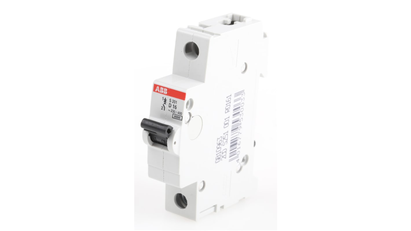 2CDS251001R0161 S201-D16 | ABB System Pro M Compact S200 MCB, 1P, 16A Curve D, 253V AC, 72V DC ...