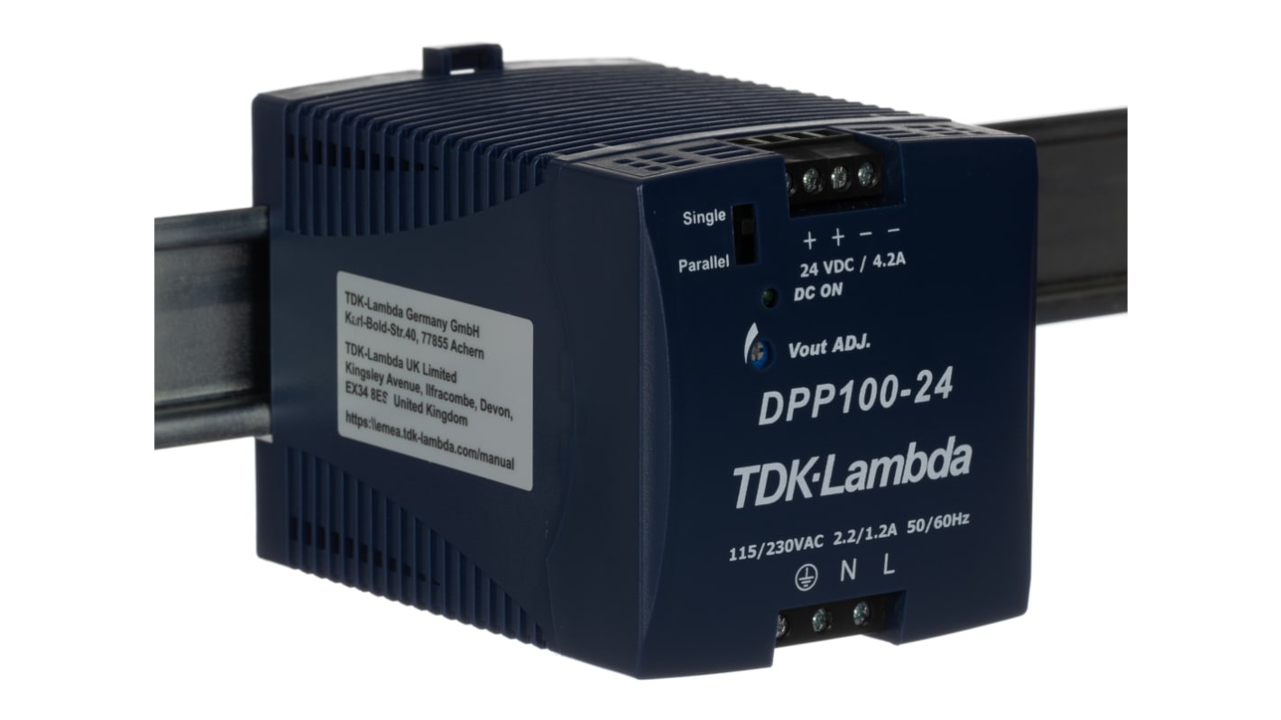 DPP100-24 | TDK-Lambda DPP Switched Mode DIN Rail Power Supply, 85 → 132V ac, 176 → 264 V ac ...