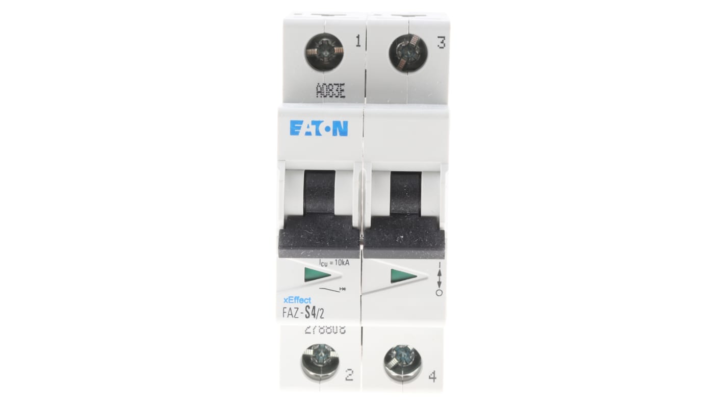 278808 FAZ-S4/2 | Eaton xEffect MCB, 2P, 4A Curve S, 230V AC, 10 kA Breaking Capacity | RS