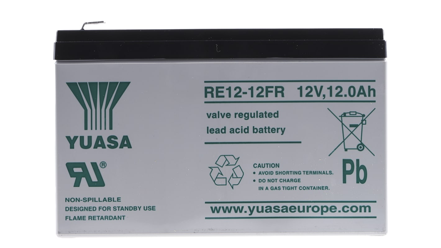 RE12-12L | Yuasa 12V Faston F2 Sealed Lead Acid Battery, 12Ah | RS