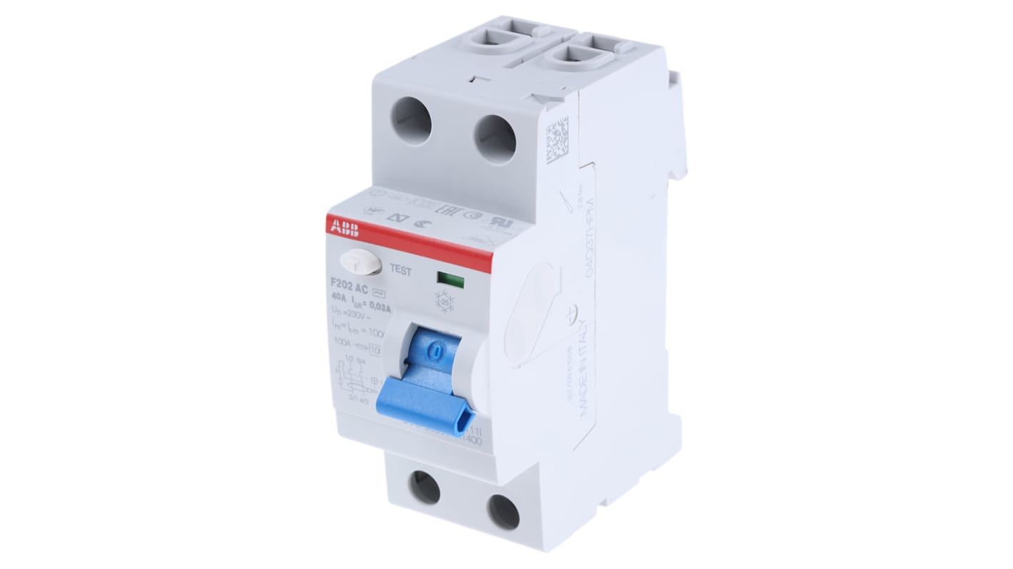2CSF202001R1400 F202 AC-40/0,03 | ABB F200 RCCB, 40A, 2 Pole, 30mA, Type AC, 230V ac | RS