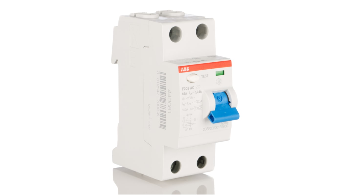 2CSF202001R1630 F202 AC-63/0,03 | ABB F200 RCCB, 63A, 2 Pole, 30mA, Type AC | RS