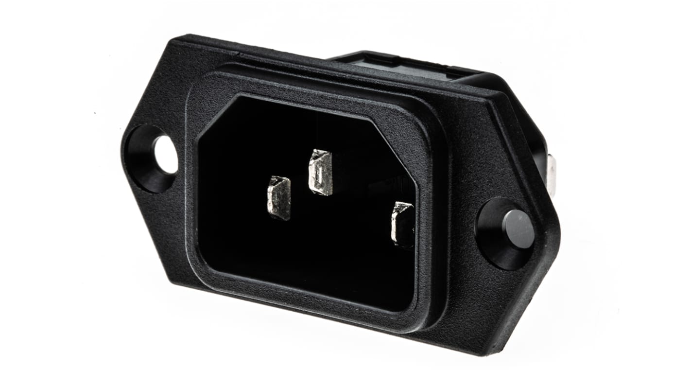 6100.3200 | Schurter C14 Panel Mount IEC Connector Male, 15A, 250 V | RS