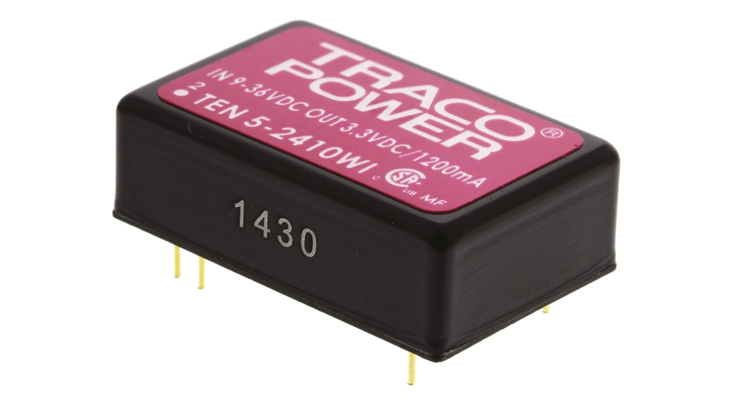 TEN 5-2410WI | TRACOPOWER TEN 5WI DC-DC Converter, 3.3V dc/ 1.2A Output, 9 → 36 V dc Input, 6W ...