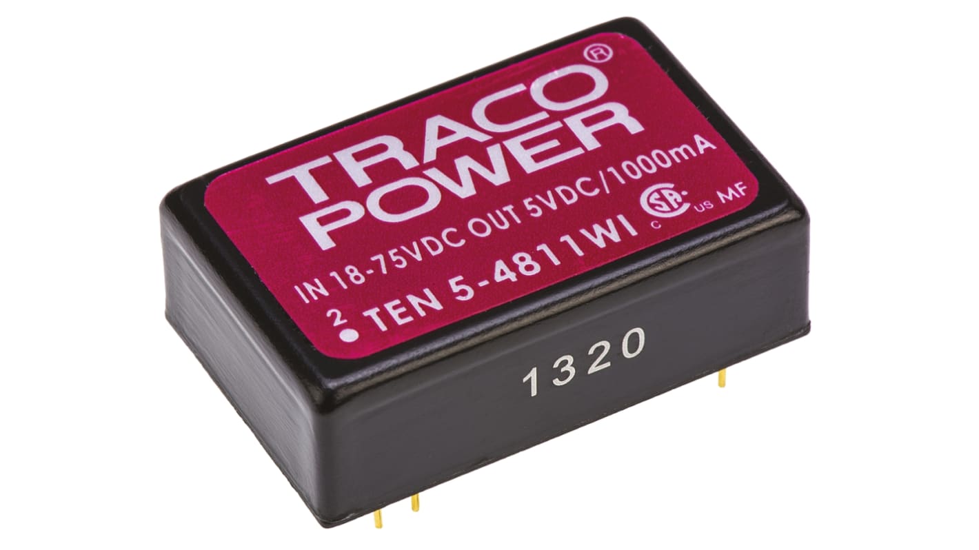 TEN 5-4811WI | TRACOPOWER TEN 5WI DC-DC Converter, 5V dc/ 1A Output, 18 → 75 V dc Input, 6W ...