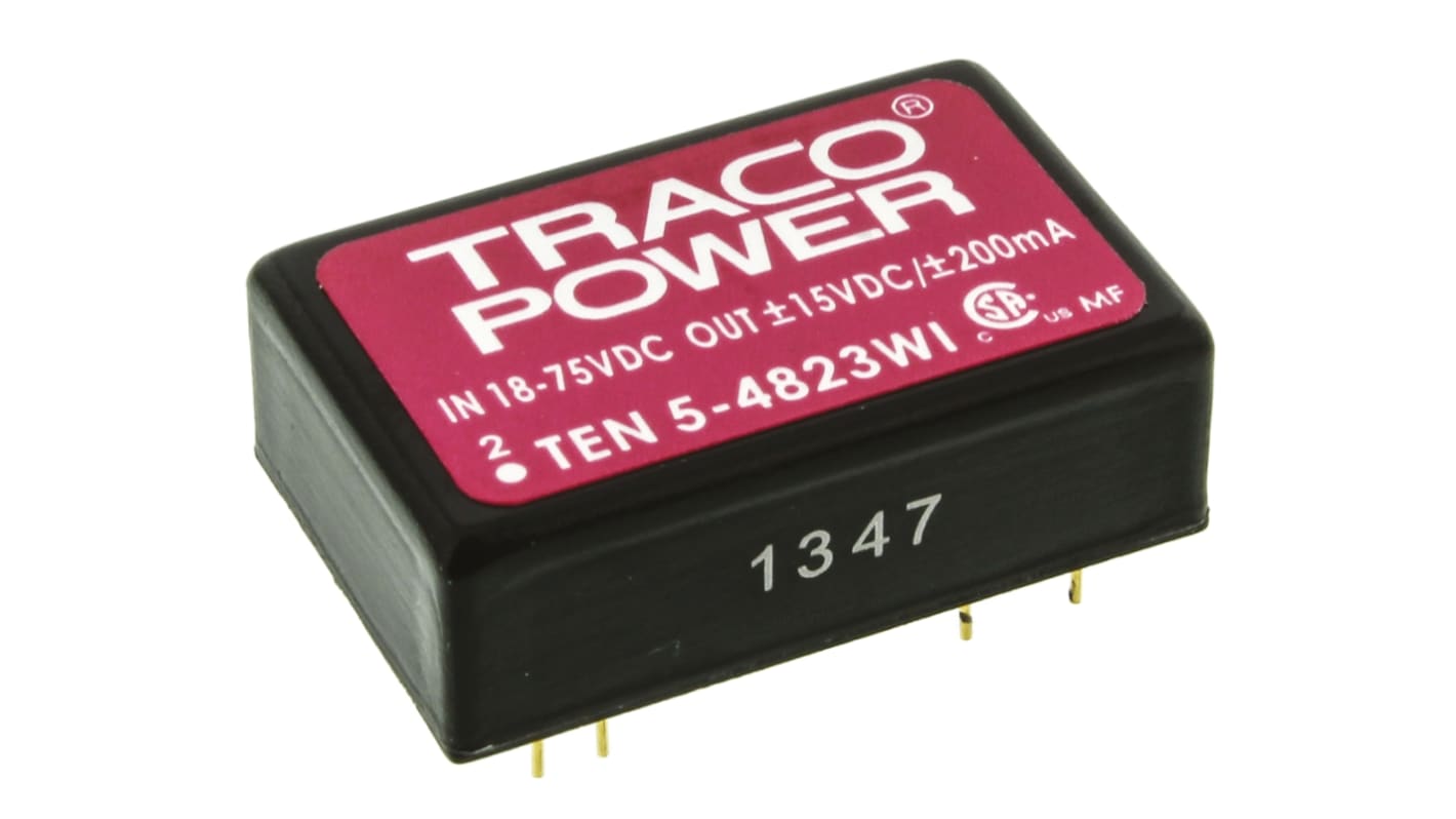 TEN 5-4823WI | TRACOPOWER TEN 5WI DC-DC Converter, ±15V dc/ ±200mA Output, 18 → 75 V dc Input ...
