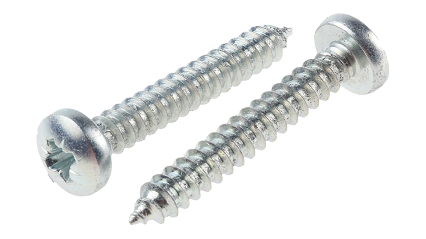 RS PRO Bright Zinc Plated Steel Pan Head Self Tapping Screw, N°10 x 1.1/4in Long 32mm Long | RS