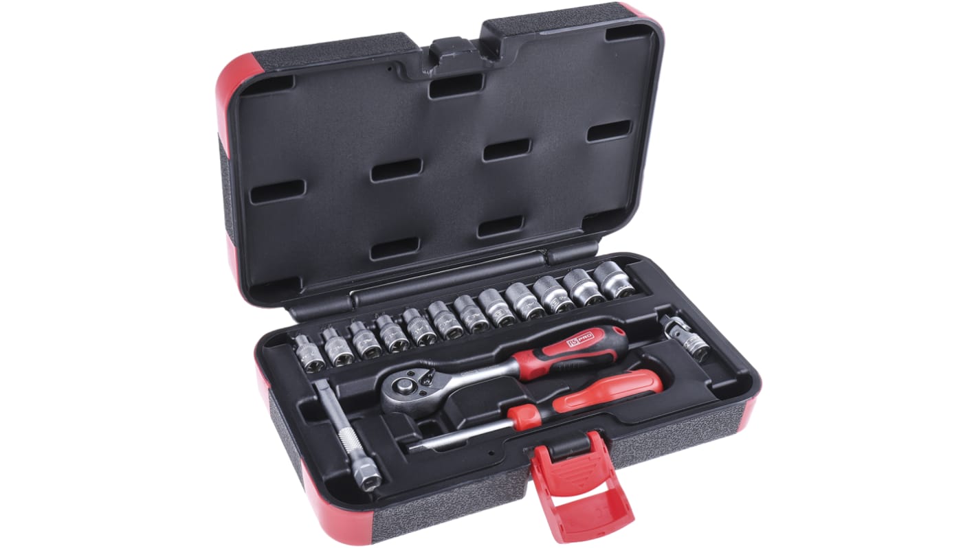 RS PRO 16-Piece Metric 1/4 in Standard Socket Set with Ratchet, 6 point ...