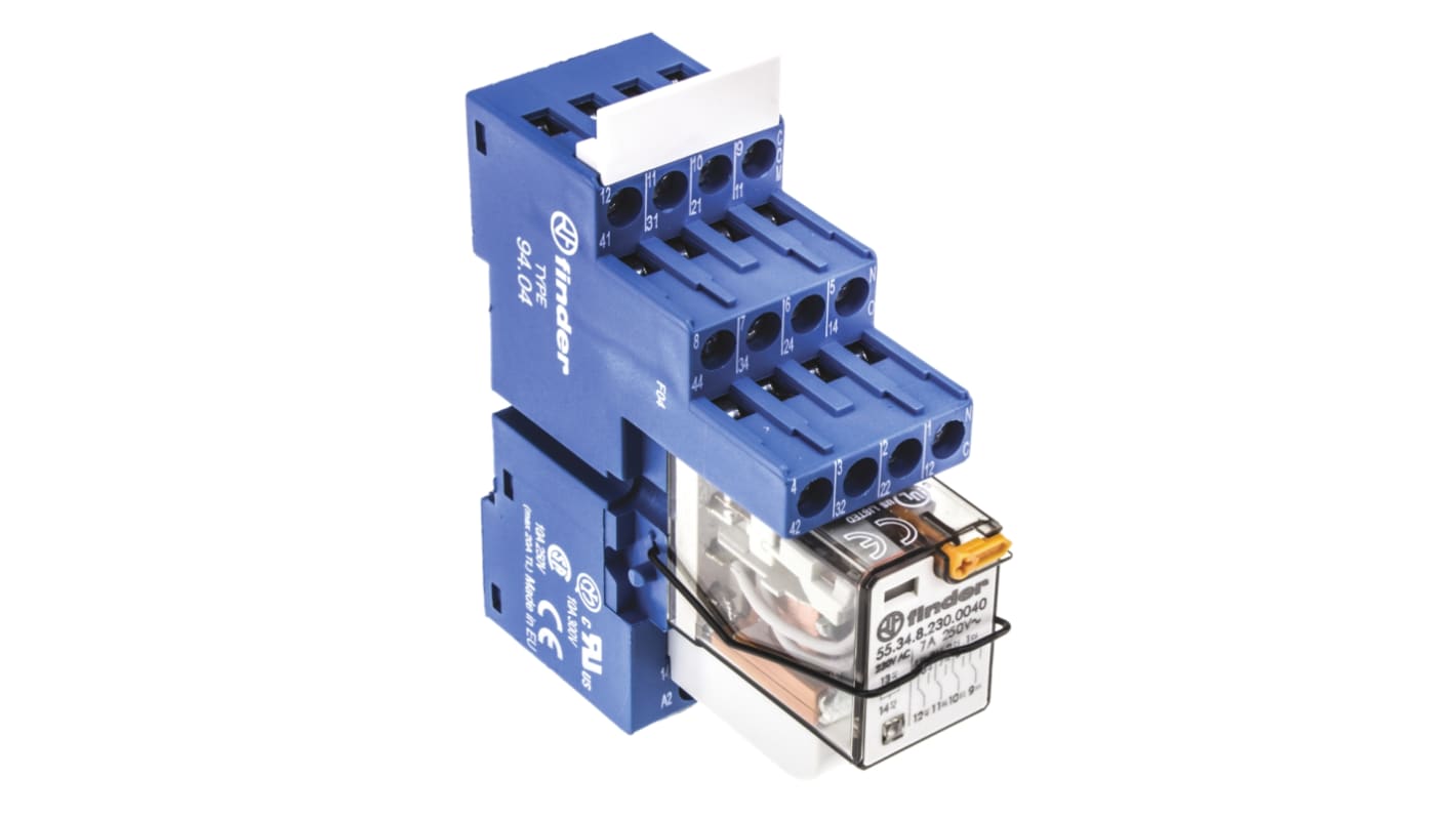 58.34.8.230.0060SMA | Relais d'interface Finder, 58 Series, 230V c.a., 4 RT, montage Rail DIN | RS