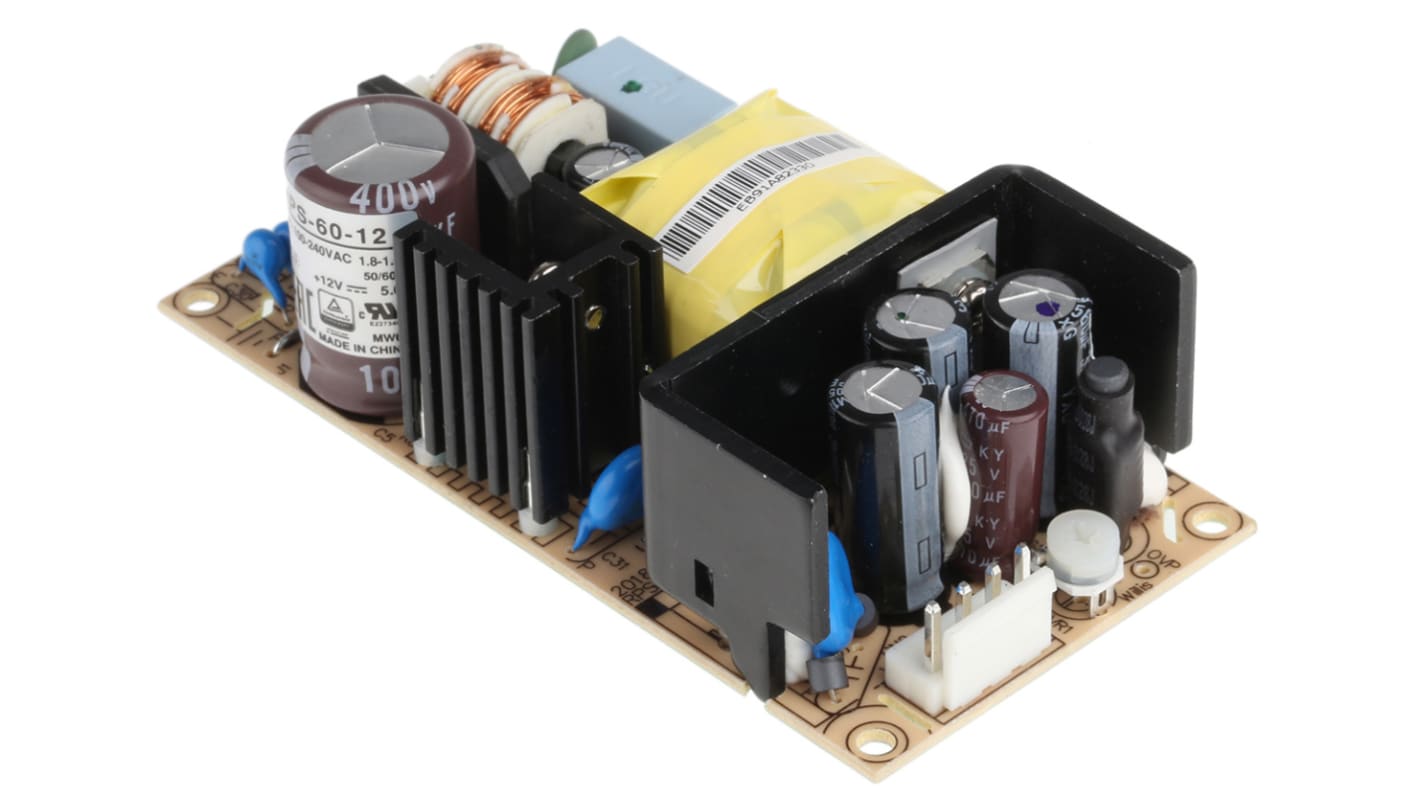 MEAN WELL Switching Power Supply, RPS-60-12, 12V dc, 5A, 60W, 1 Output ...