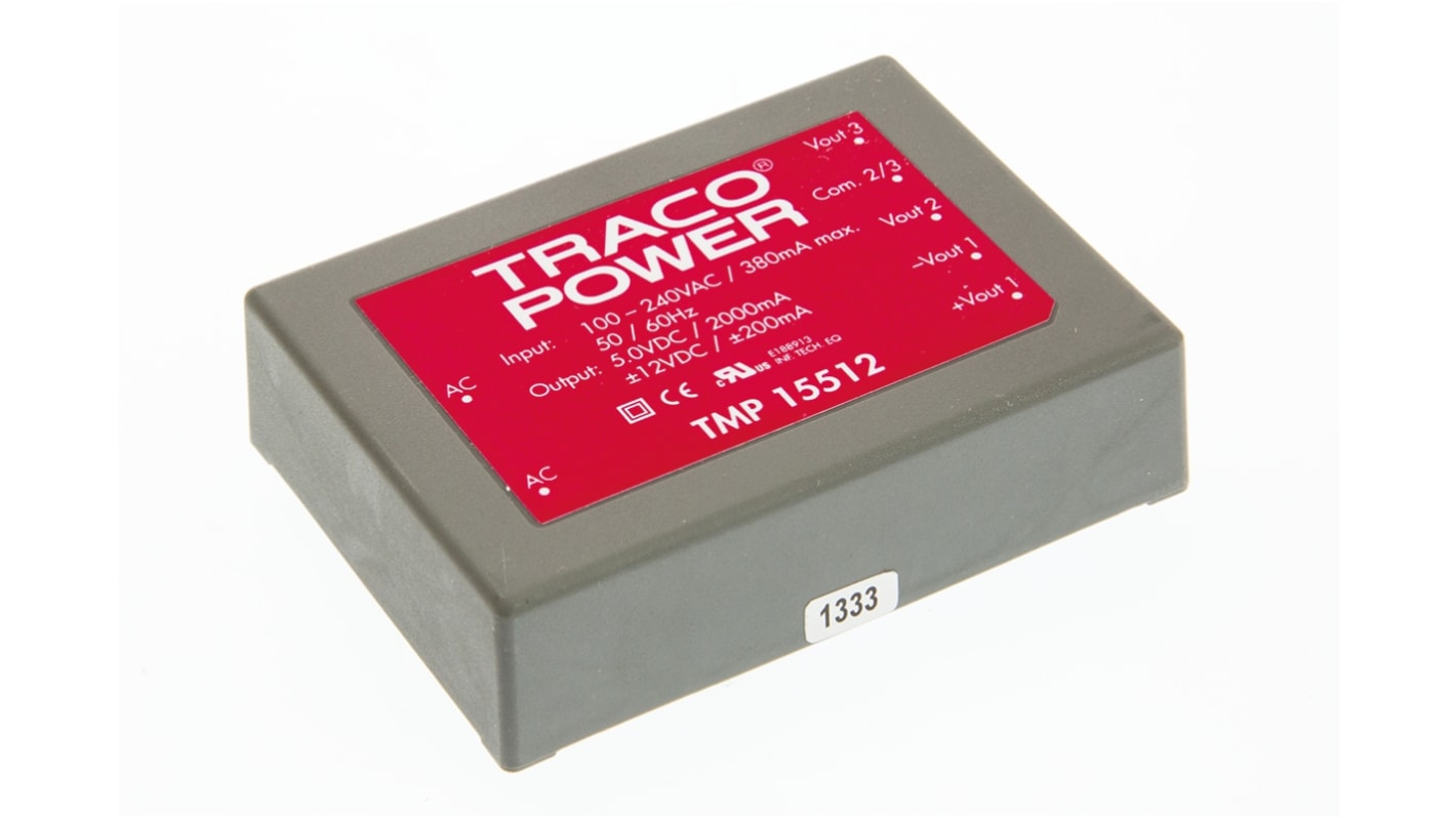TRACOPOWER Switching Power Supply, TMP 15512, 5 V dc, ±12 V dc, 2 A ...