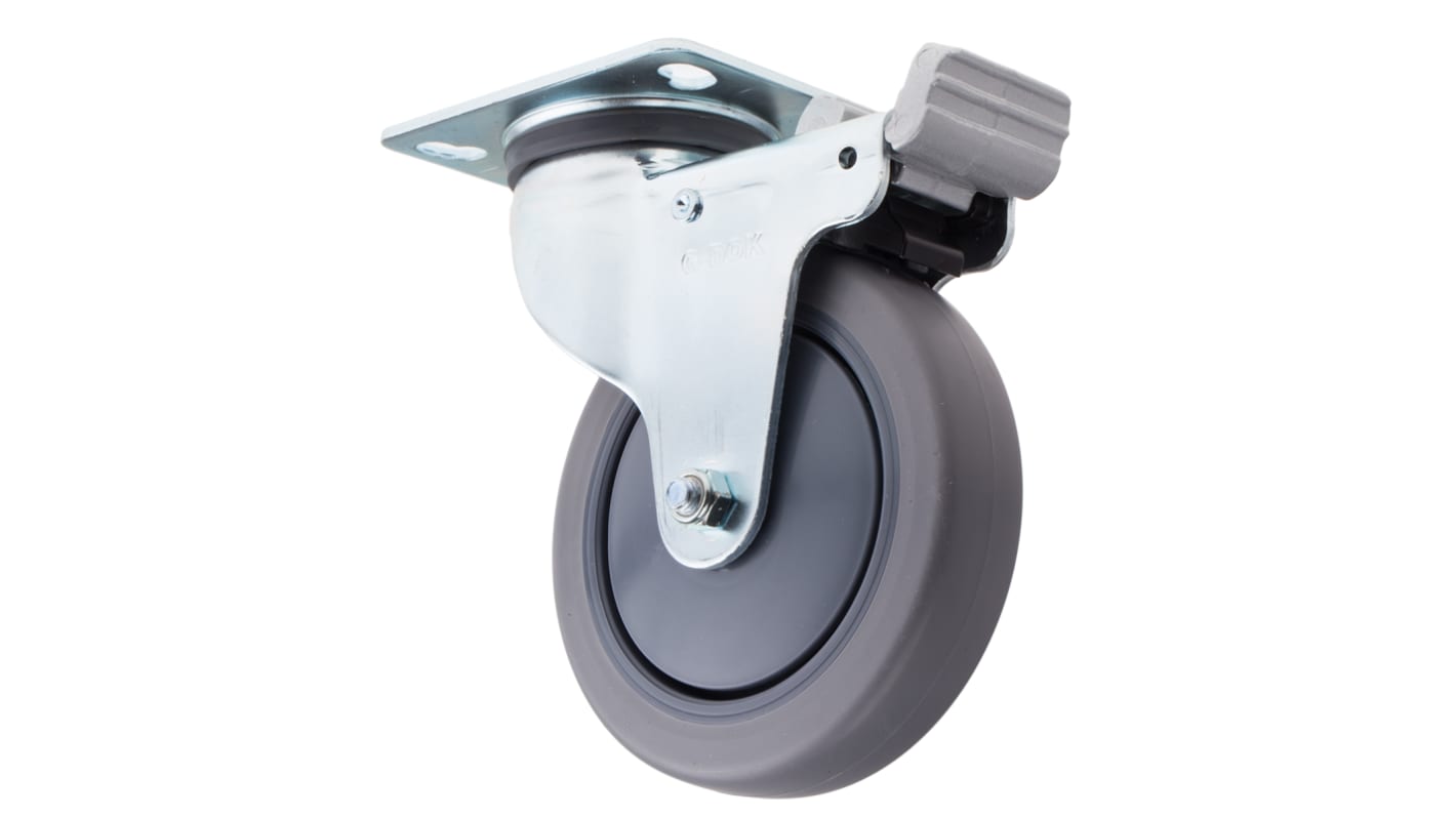 RS PRO Braked Swivel Castor Wheel, 90kg Capacity, 125mm Wheel | RS
