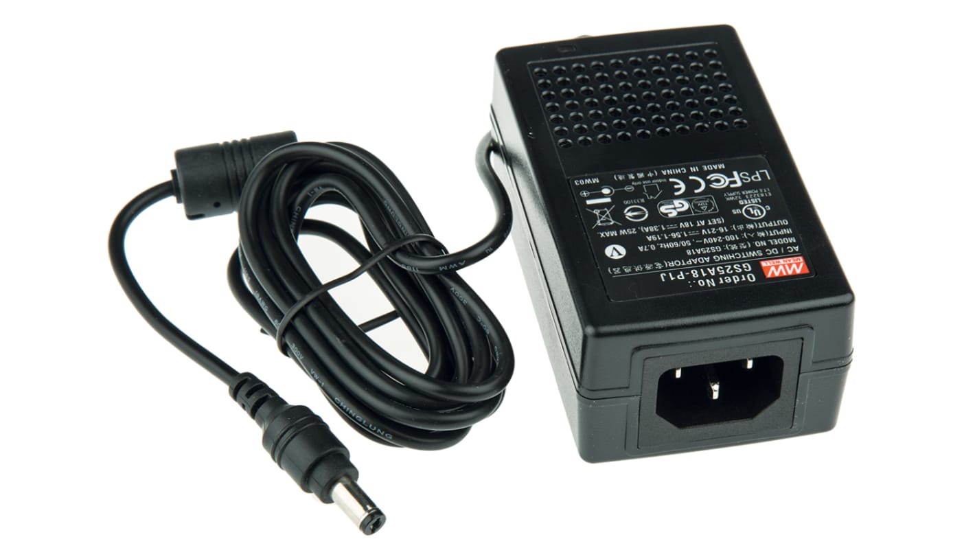 GS25A18-P1J | MEAN WELL Power Brick AC/DC Adapter 18V dc Output, 1.38A ...
