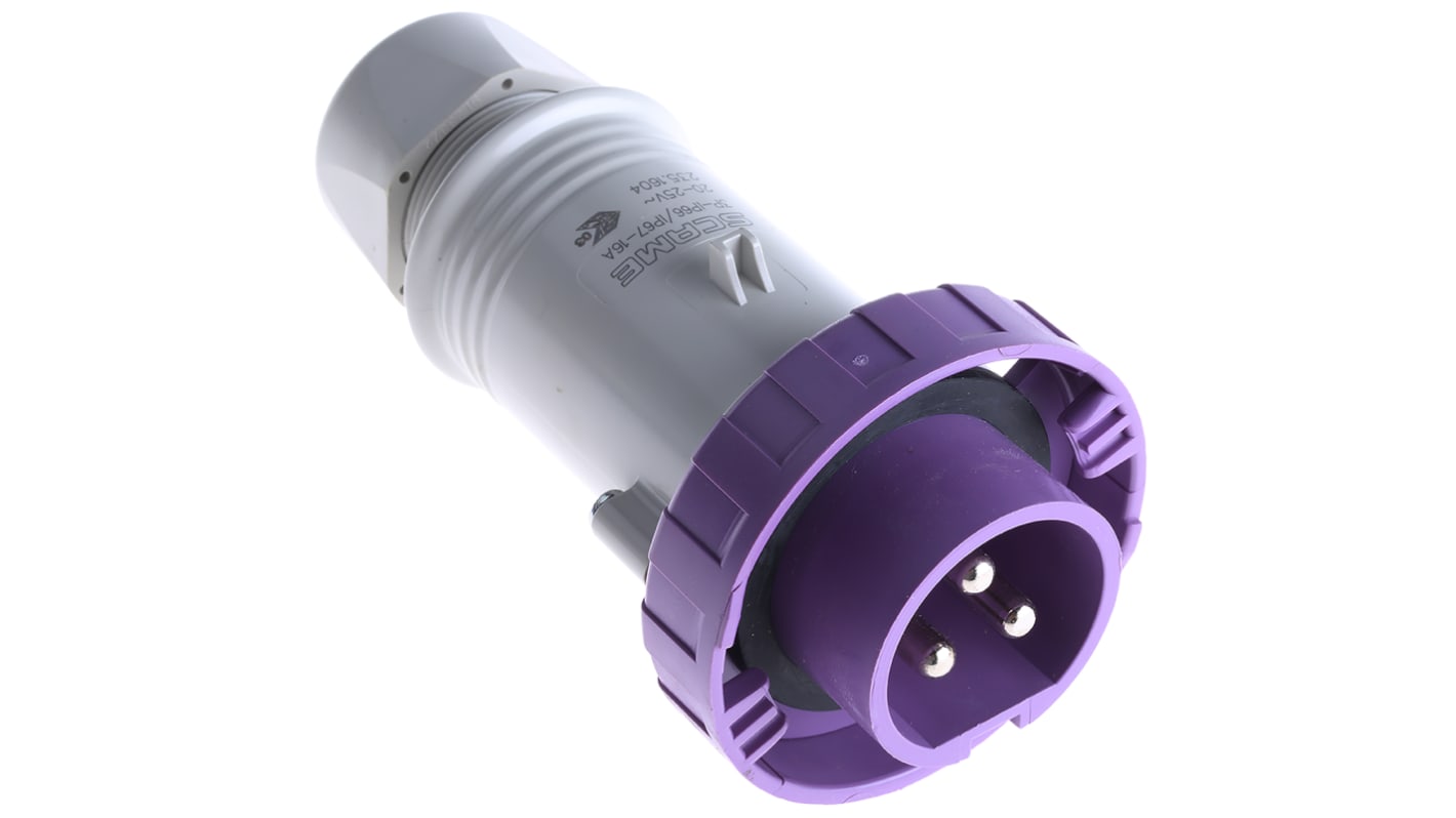 235.1604 | Scame IP67 Purple Cable Mount 3P Industrial Power Plug ...