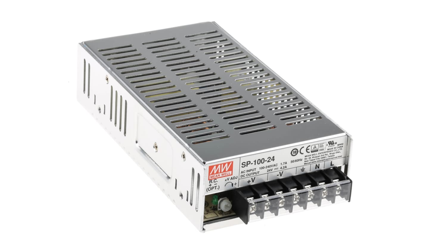 Mean Well Switching Power Supply, SP-100-24, 24V dc, 4.2A, 100.8W, 1 ...