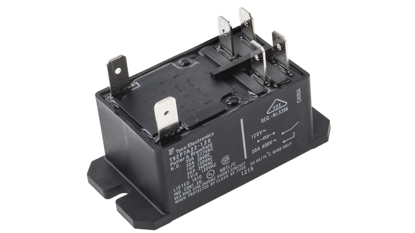 T92P7A22-120=T92 | TE Connectivity Flange Mount Power Relay, 120V ac ...