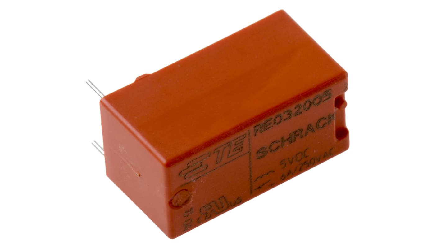 RE032005 | TE Connectivity PCB Mount Non-Latching Relay, 5V dc Coil, 6A Switching Current, SPST | RS