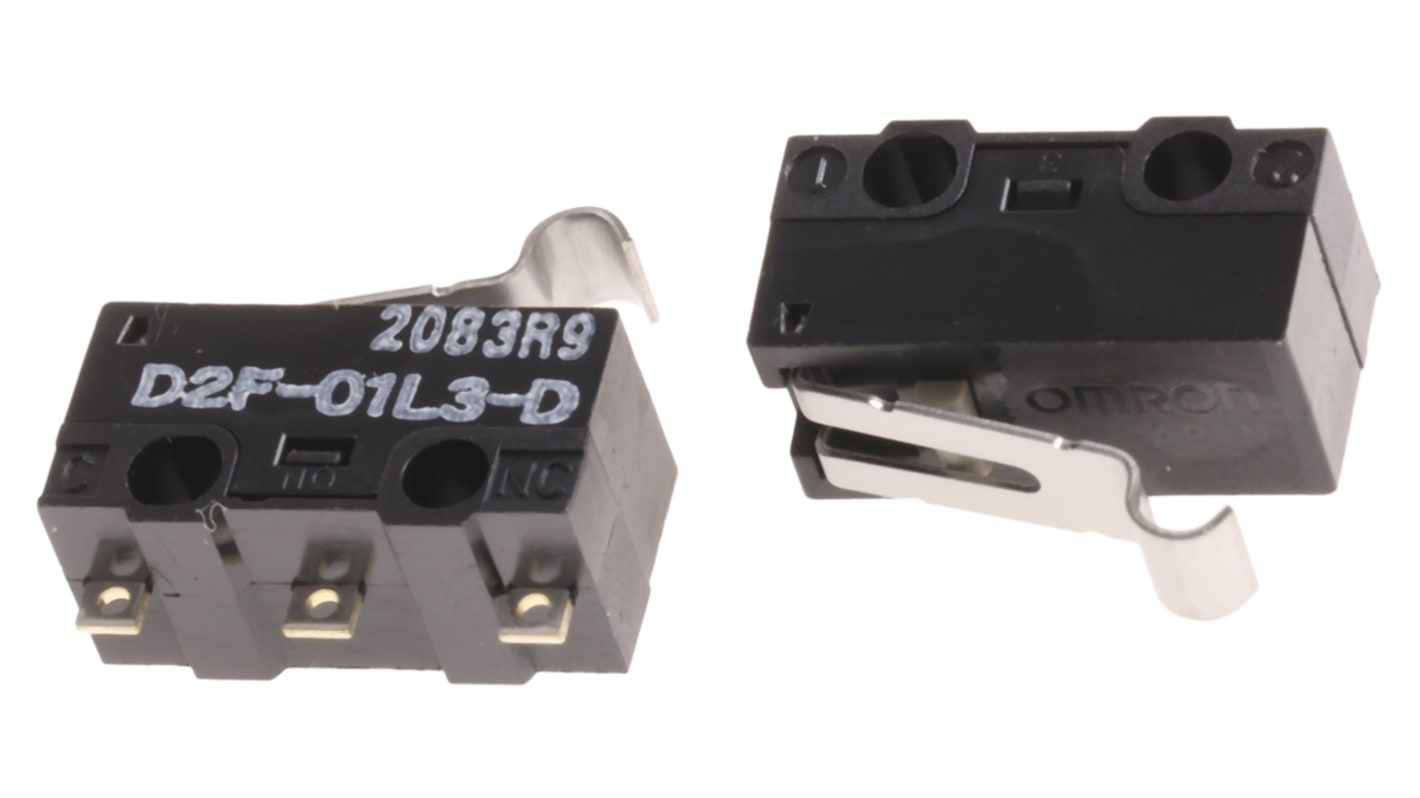 D2F-01L3-D | Omron Simulated Roller Lever Micro Switch, Solder Terminal, 100 mA @ 30 V dc, SPDT ...