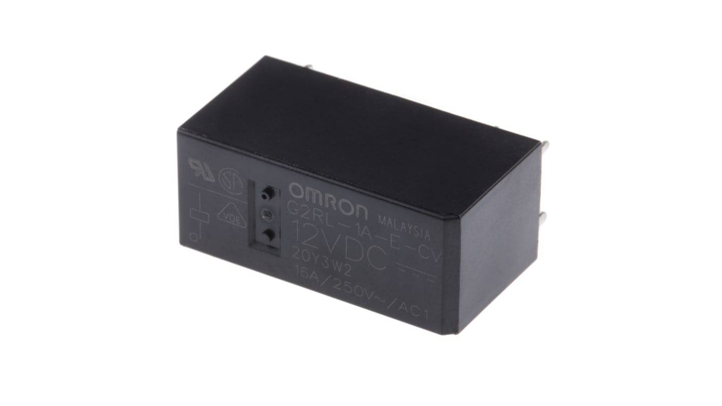 G2RL-1A-E-CV DC12 | Omron PCB Mount Power Relay, 12V dc Coil, 16A Switching Current, SPST | RS