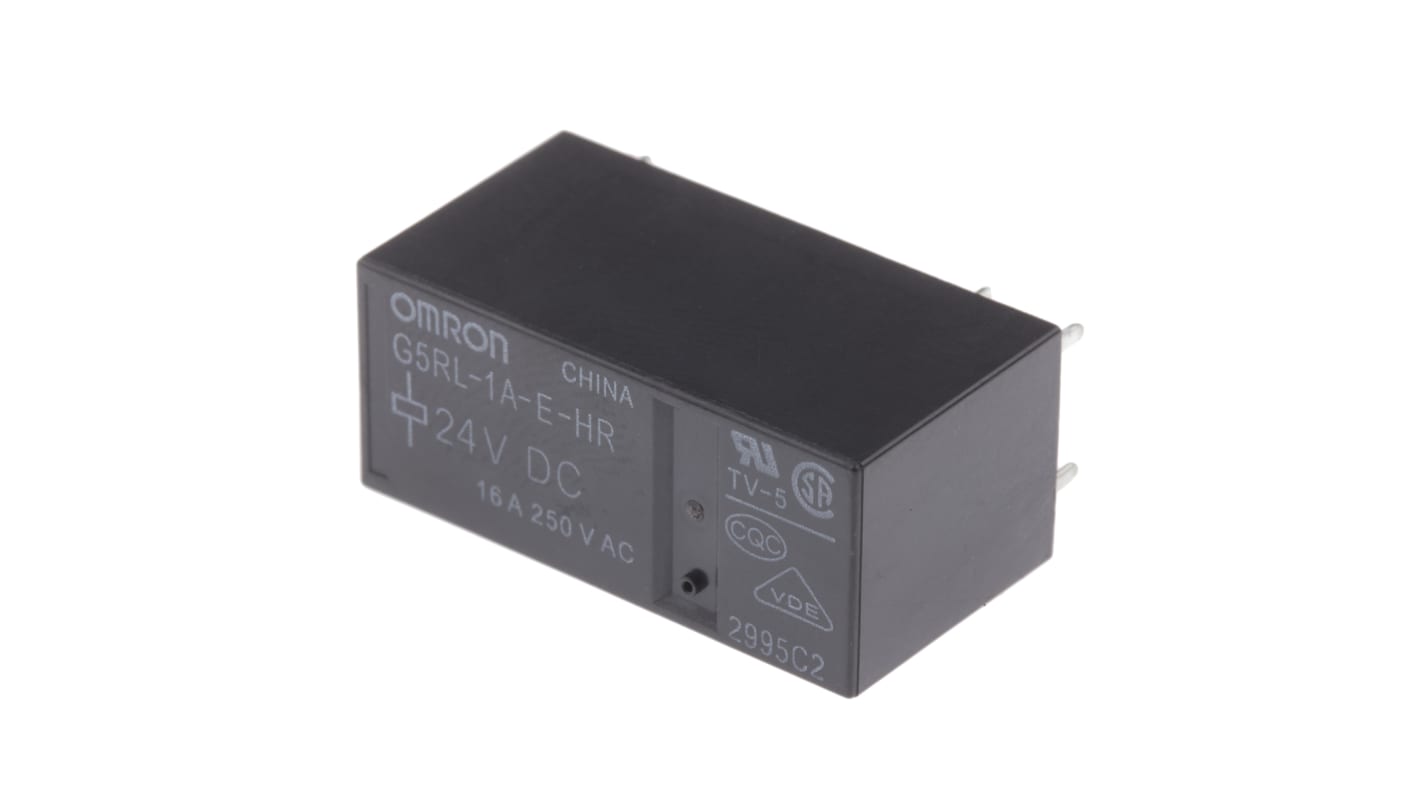 G5RL-1A-E-HR DC24 | Omron PCB Mount Power Relay, 24V dc Coil, 16A Switching Current, SPST | RS