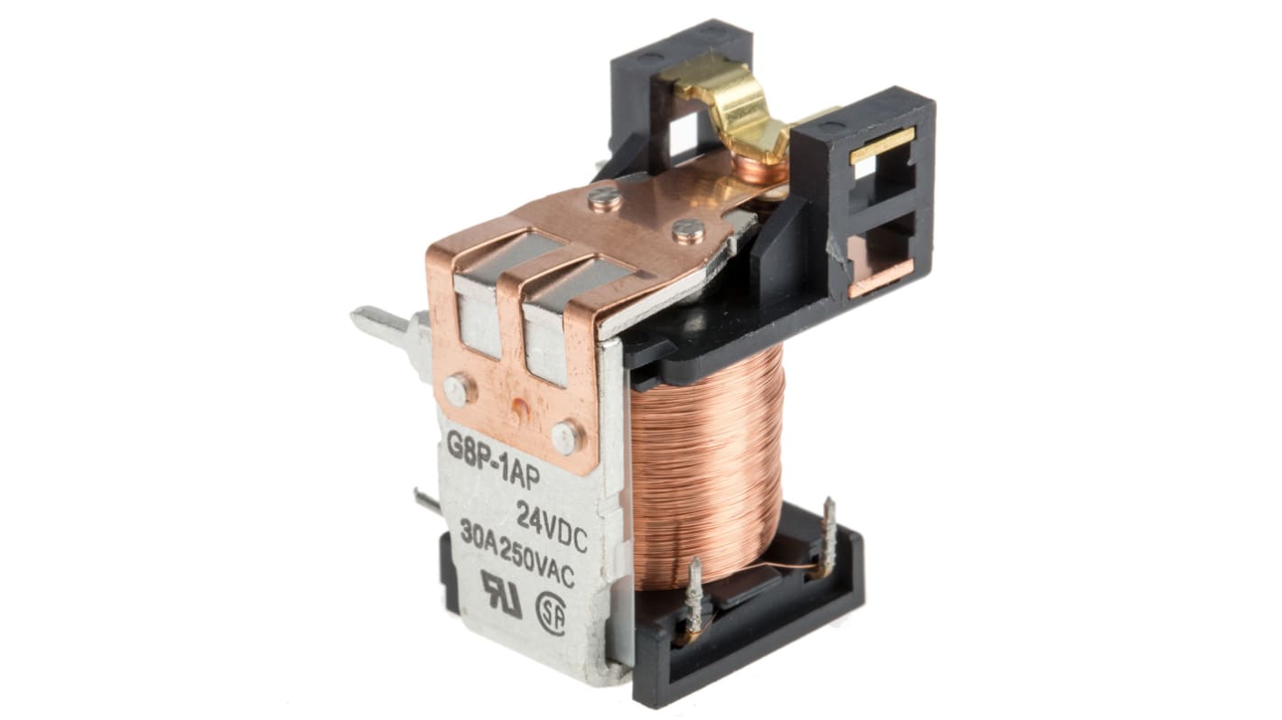 G8P1AP24DC | Omron PCB Mount Non-Latching Relay, 24V dc Coil, 30A Switching Current, SPST | RS