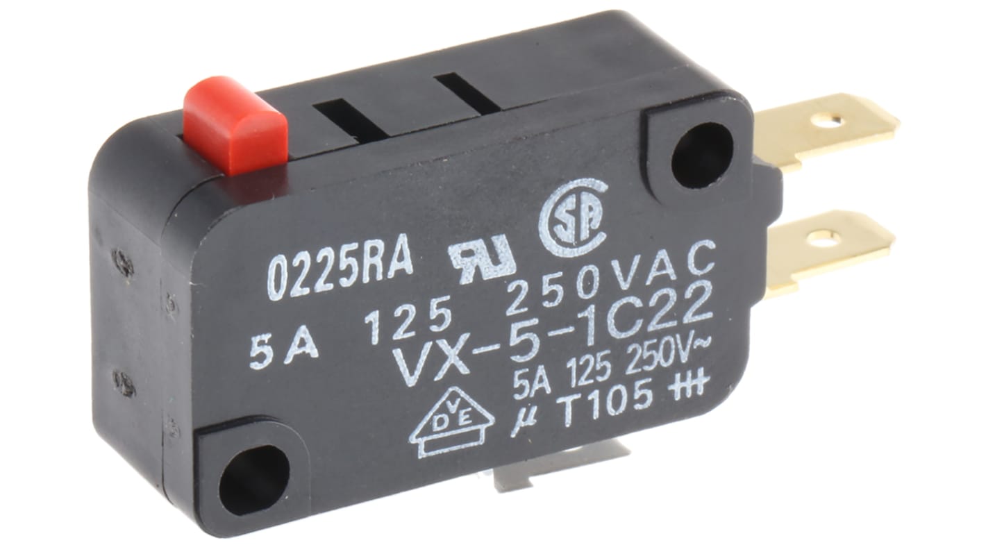 VX-5-1C22 | Omron Pin Plunger Micro Switch, Tab Terminal, 5 A @ 250 V ...