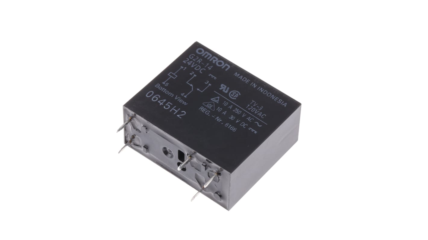 G2R-14 DC24 | Omron PCB Mount Power Relay, 24V dc Coil, 10A Switching Current, SPDT | RS