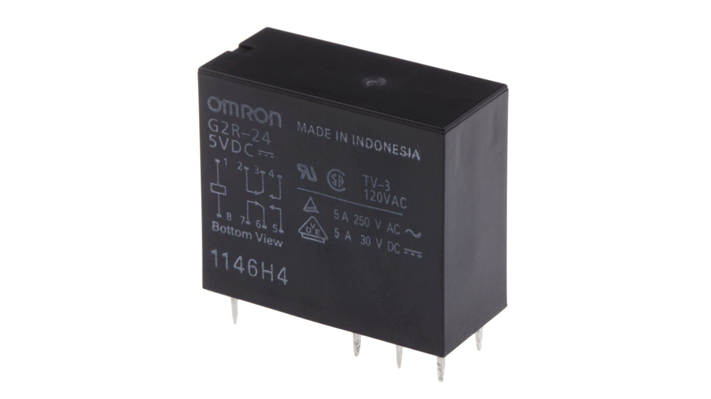 G2R-24 DC5 | Omron PCB Mount Power Relay, 5V dc Coil, 4A Switching Current, DPDT | RS