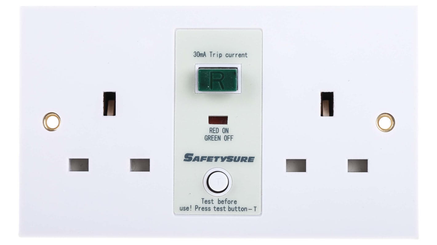 RS PRO 13A, BS Fixing, Passive, 2 Gang RCD Socket, Flush Mount ...