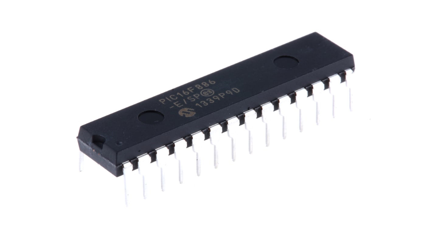 Microchip PIC16F886-E/SP, 8bit PIC Microcontroller, PIC16F, 20MHz, 256 B, 8192 x 14 words Flash ...