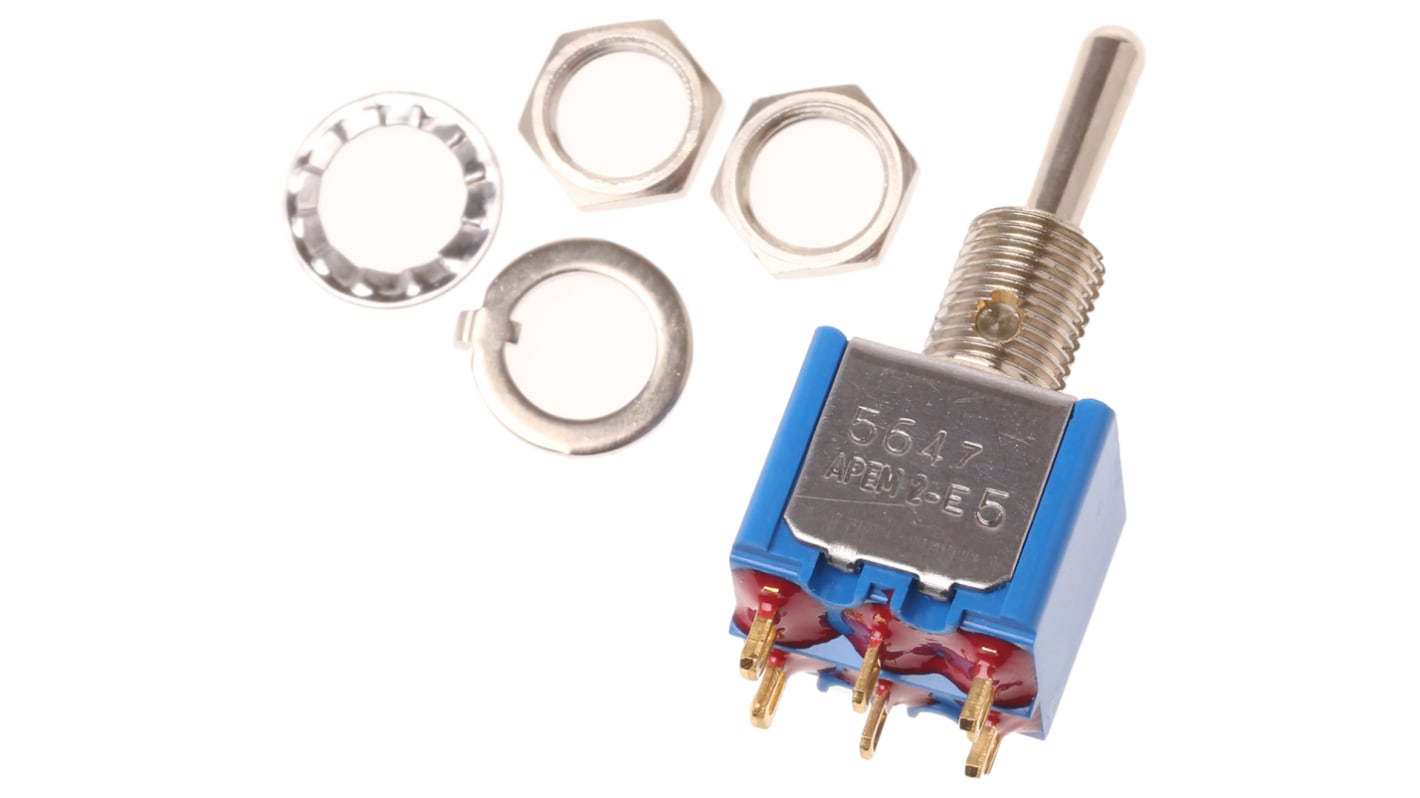 5647CDB | APEM Toggle Switch, Panel Mount, (On)-Off-(On), DPST, Solder ...