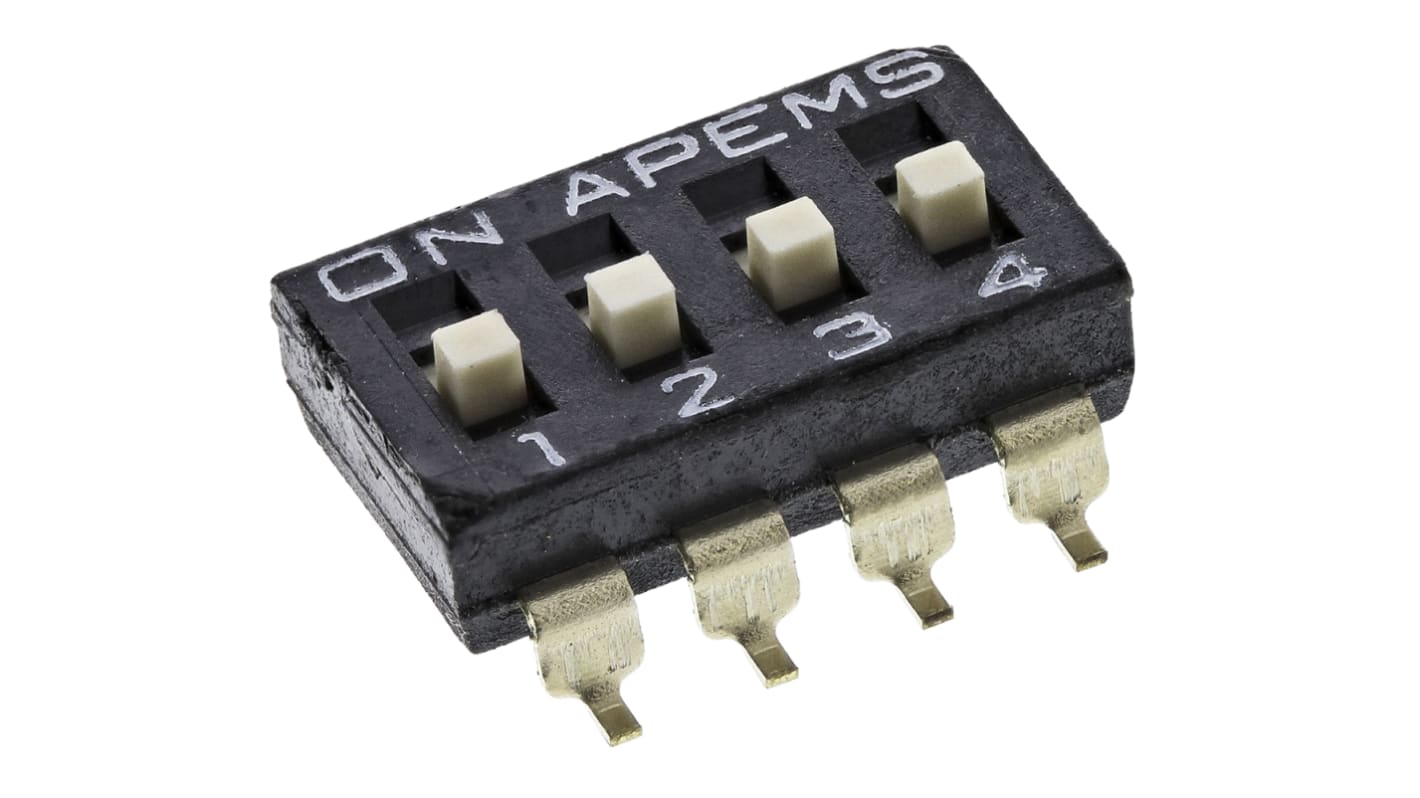 DM04V | 4 Way Surface Mount DIP Switch SPST, Raised, Slide Actuator | RS