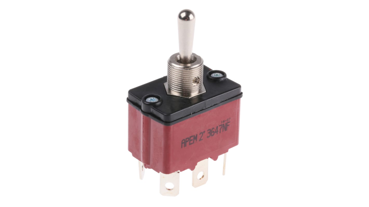 3647NF/2 | APEM Toggle Switch, Panel Mount, (On)-Off-(On), DPST, Tab ...