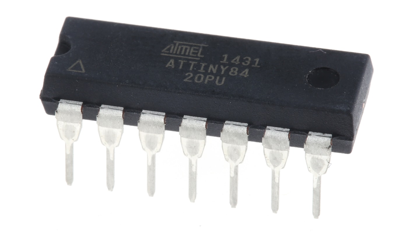 Microchip ATTINY84-20PU, 8bit AVR Microcontroller, ATtiny, 20MHz, 8 kB, 512 B Flash, 14-Pin PDIP ...