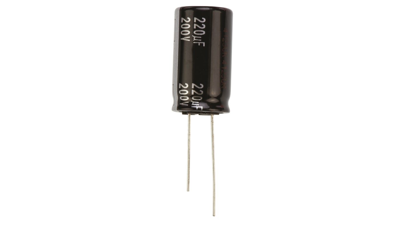 Panasonic 220μF Aluminium Electrolytic Capacitor 200V dc, Radial ...