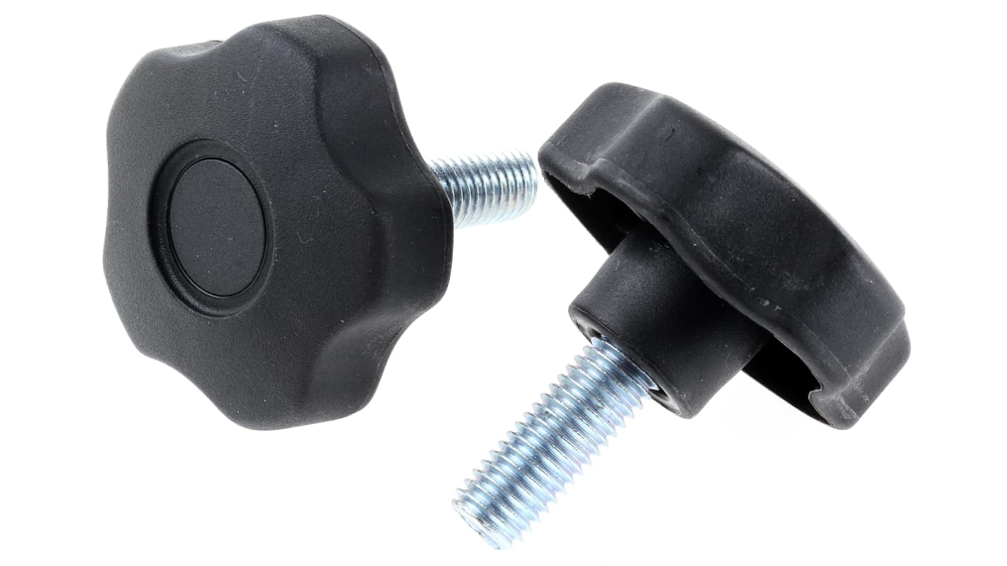 RS PRO Black Multiple Lobes Clamping Knob, M12, Threaded Stud | RS