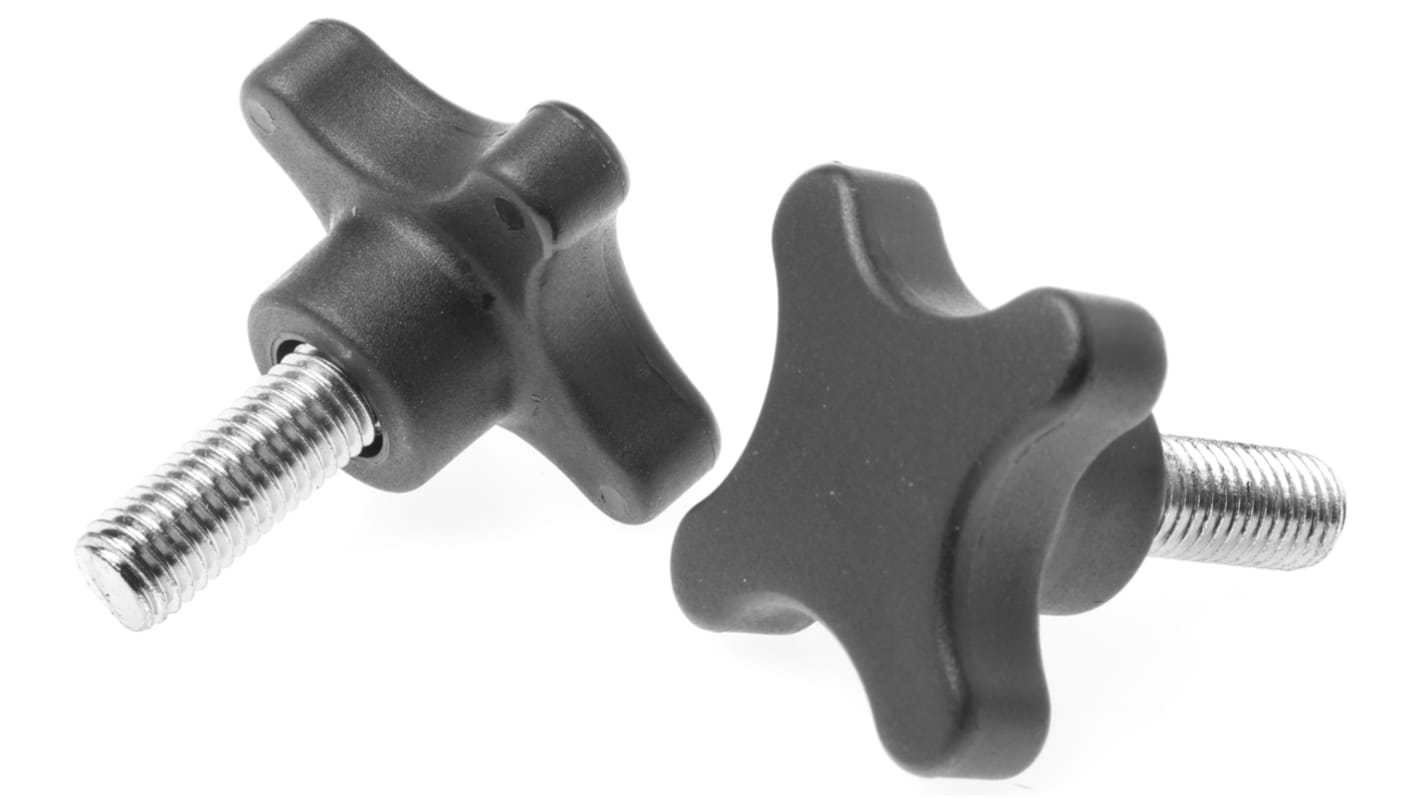 RS PRO Black 4-Arm Clamping Knob, M12, Threaded Stud | RS