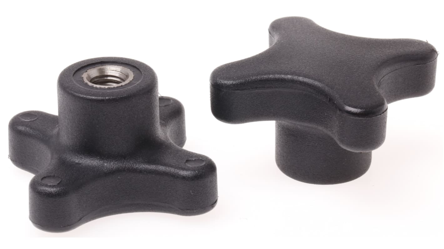 RS PRO Black 4-Arm Clamping Knob, M8, Threaded Hole | RS