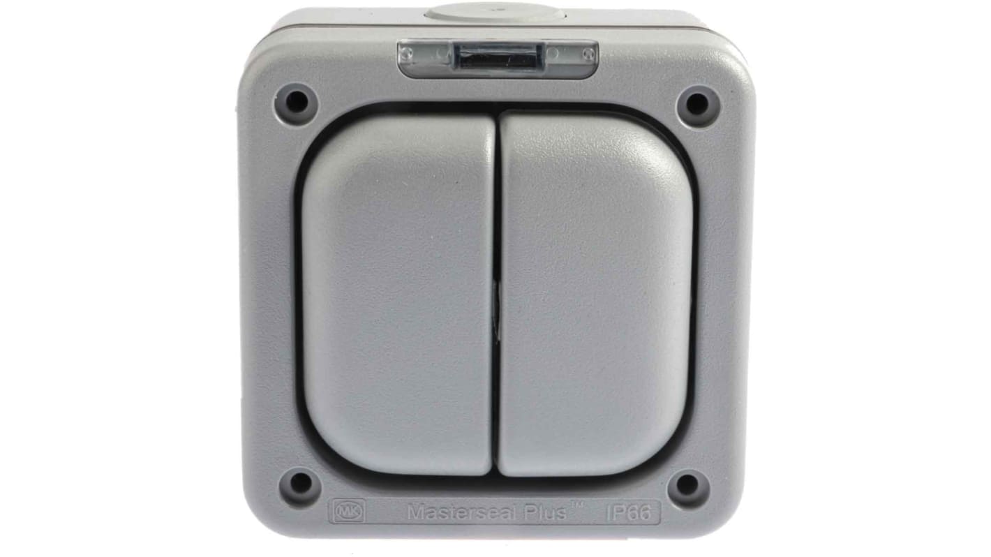 K56402GRY | MK Electric Grey Outdoor Light Switch, 1 Way, 2 Gang ...