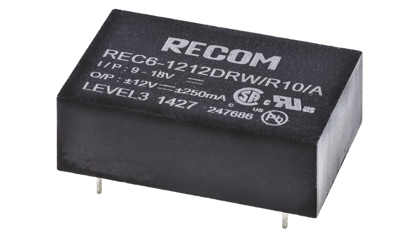 REC6-1212DRW/R10/A | Recom REC6 DC-DC Converter, ±12V dc/ ±250mA Output ...