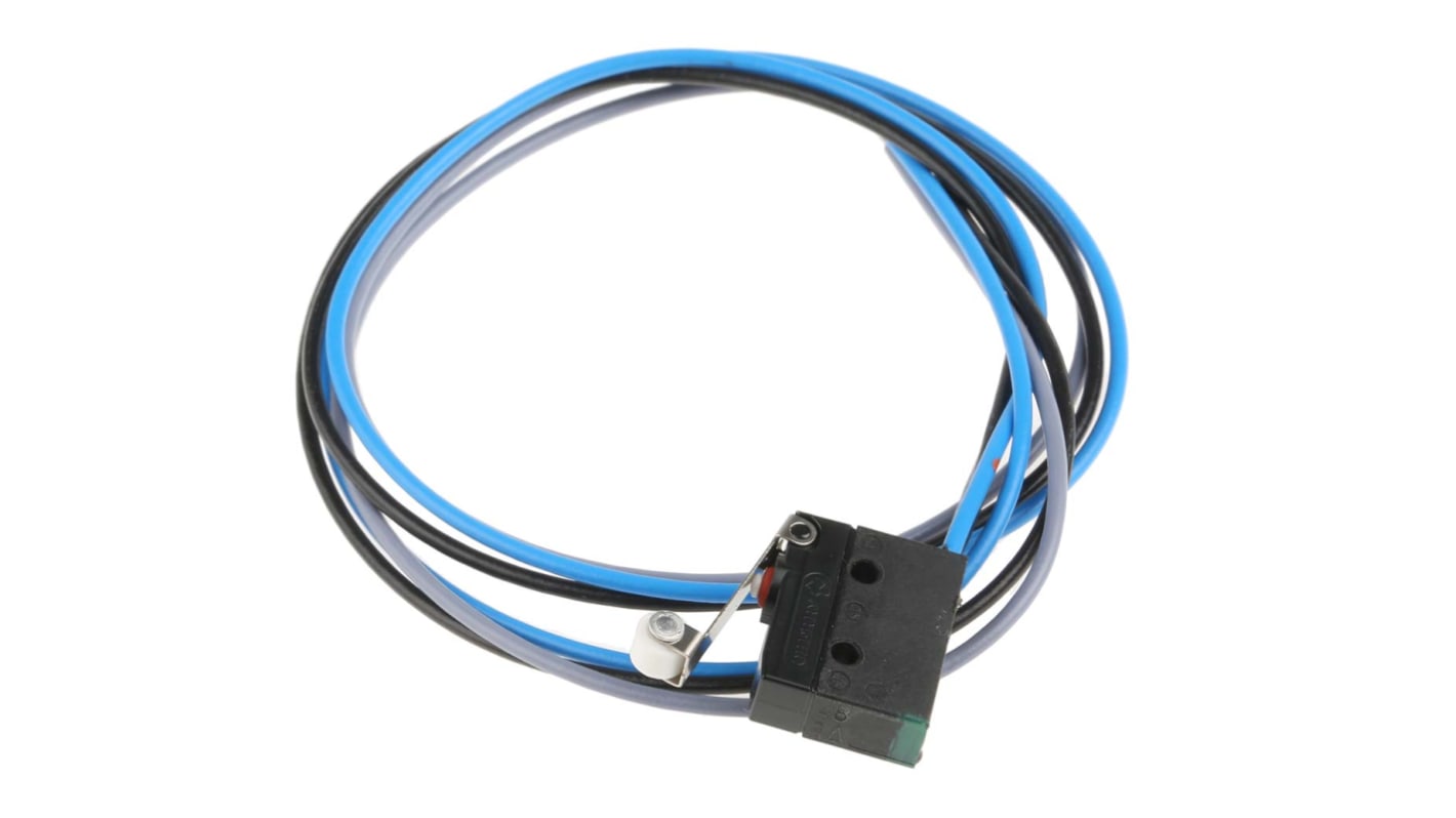 DC1C-C3RB | ZF Short Roller Lever Micro Switch, Pre-wired Terminal, 6 A @ 250 V ac, SPDT, IP6K7 | RS