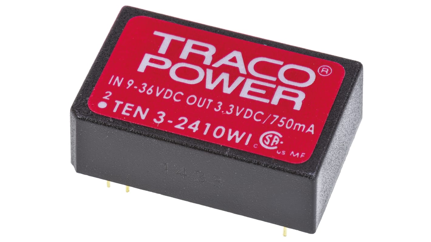 TEN 3-2410WI | TRACOPOWER TEN 3WI DC-DC Converter, 3.3V dc/ 750mA Output, 9 → 36 V dc Input, 3W ...
