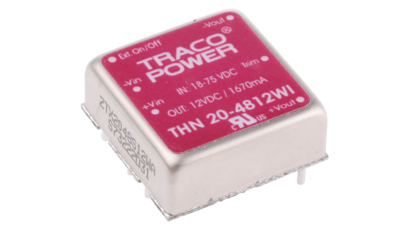 TRACOPOWER DC-DCコンバータ Vout：12V dc 18 → 75 V dc, 20W, THN 20-4812WI | RS